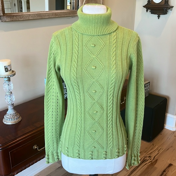 RXB | Sweaters | Cable Knit Turtleneck Parrot Green Cotton Acrylic ...